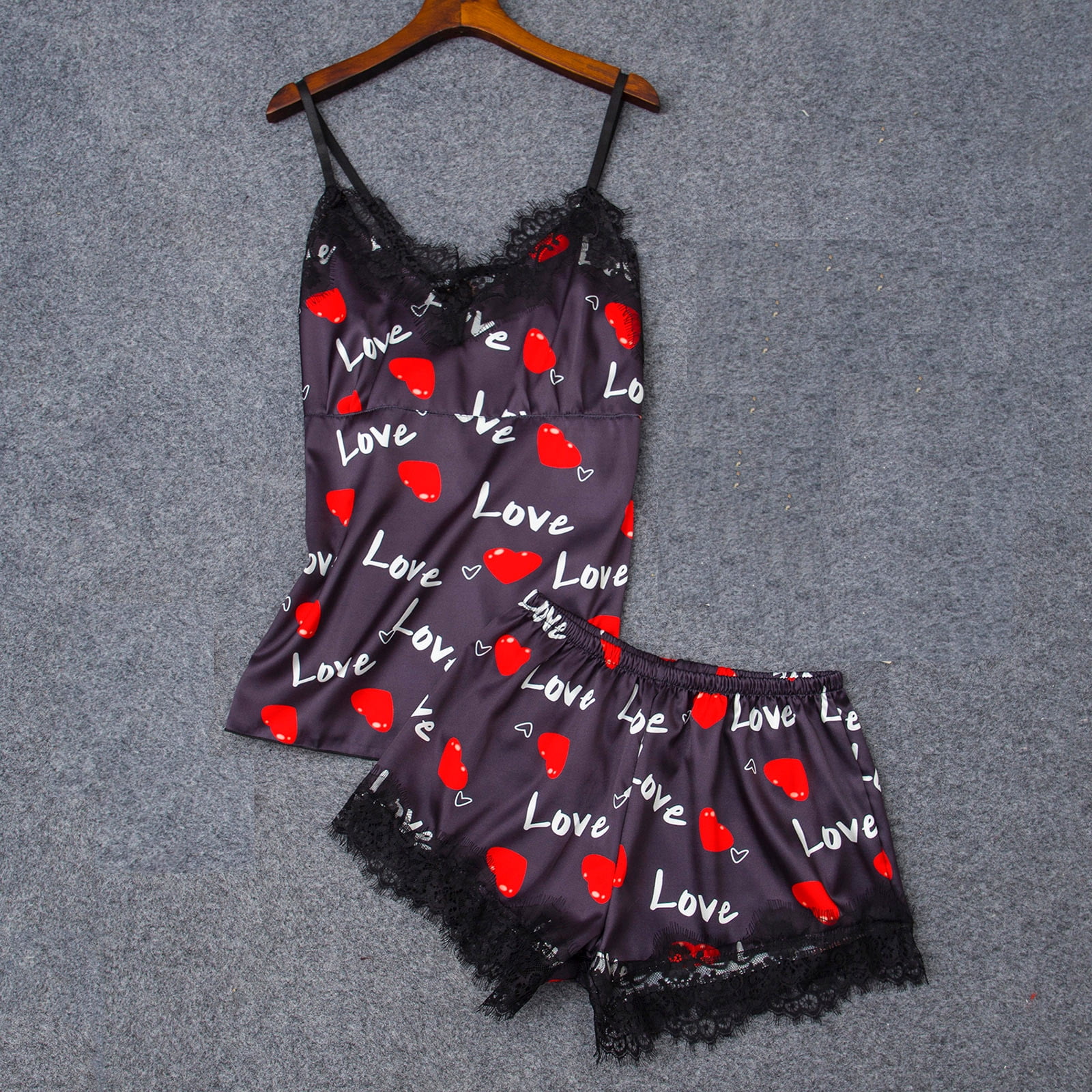 Aboser Women's Pajama Sets Valentine's Dat Sleepwear Satin Sliky 2 ...