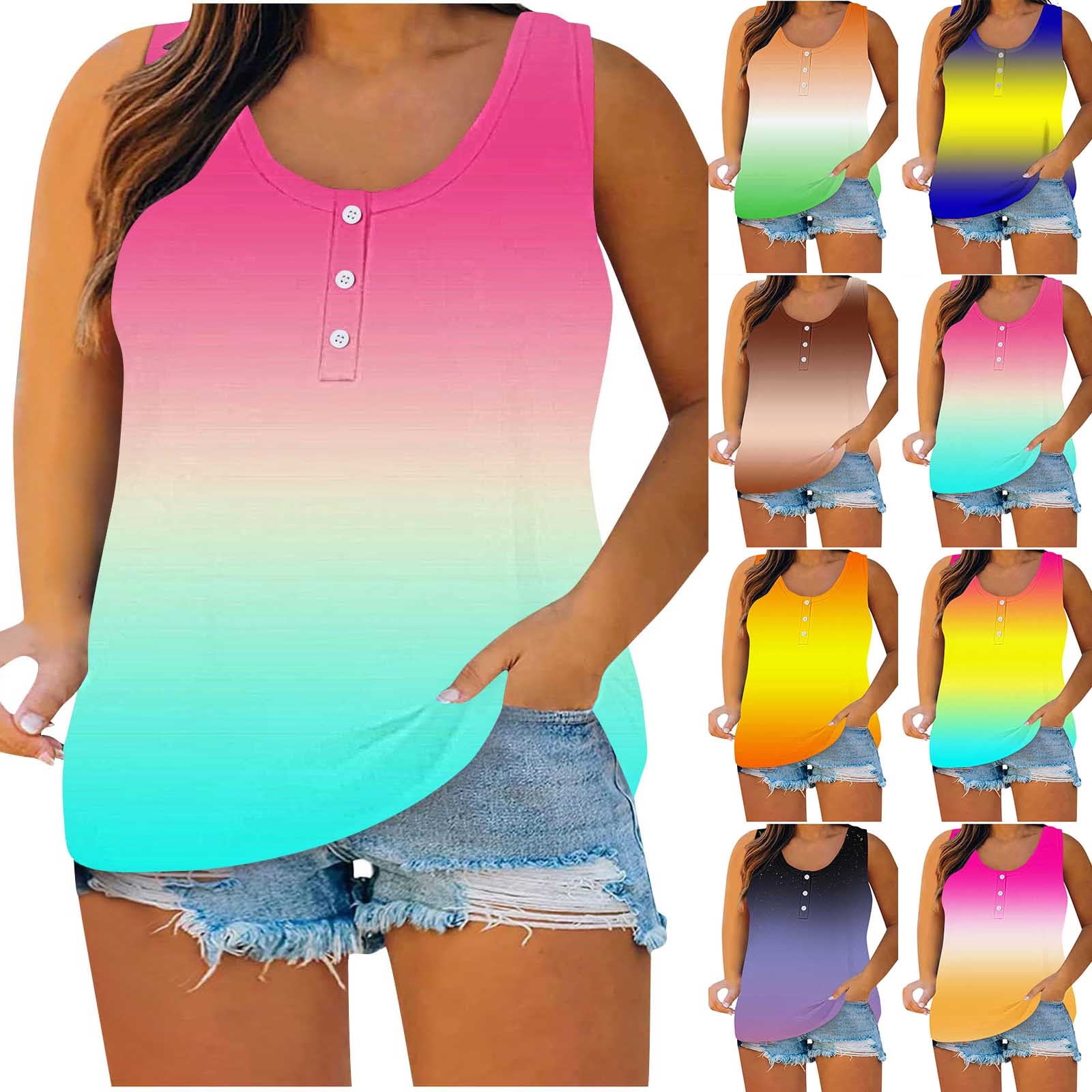 Aboser Women's Plus Size Henley Shirt Button Up Sleeveless Tank Tops ...