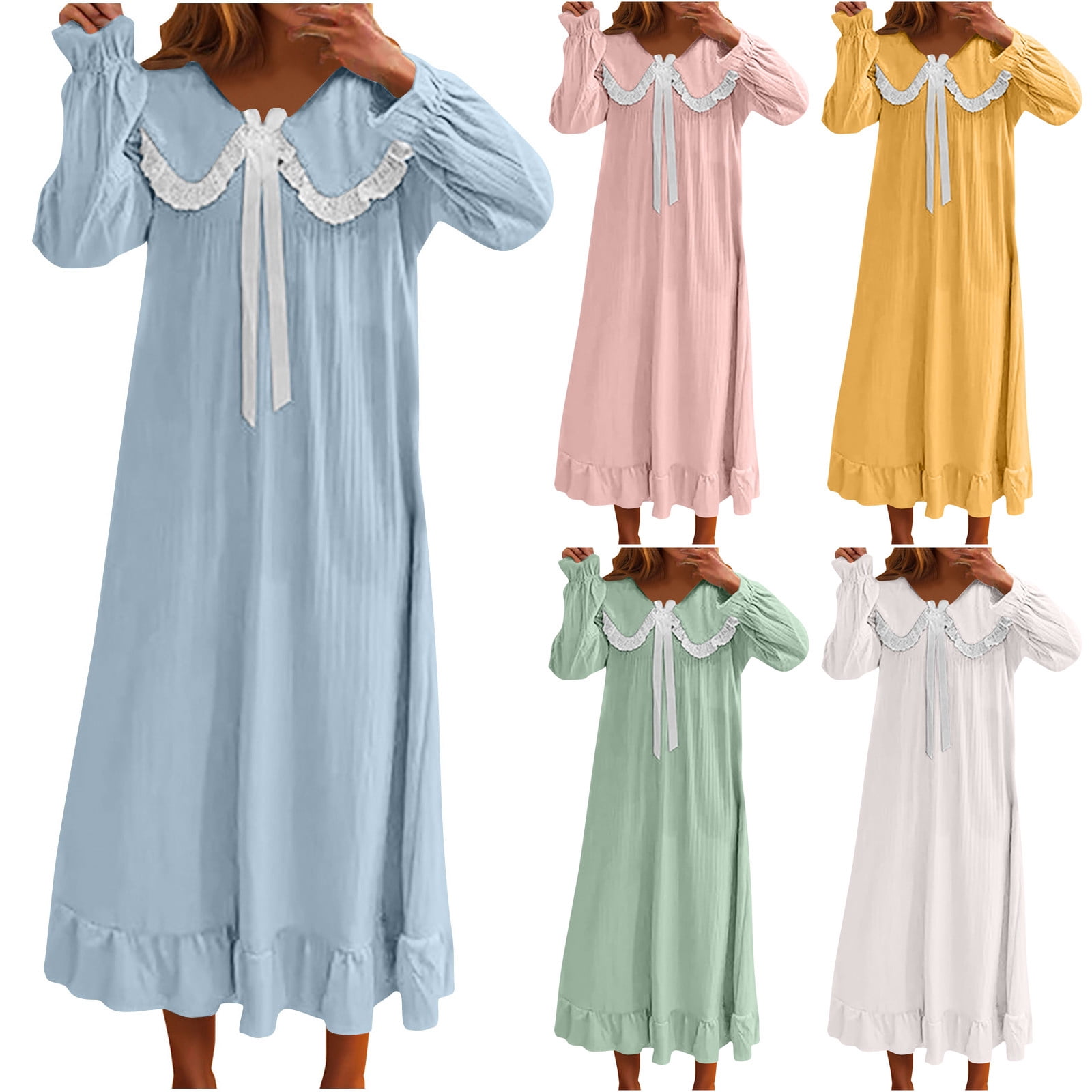 Aboser Women's Plus Size Victorian Nightgown Cozy Long Sleeve Princess ...