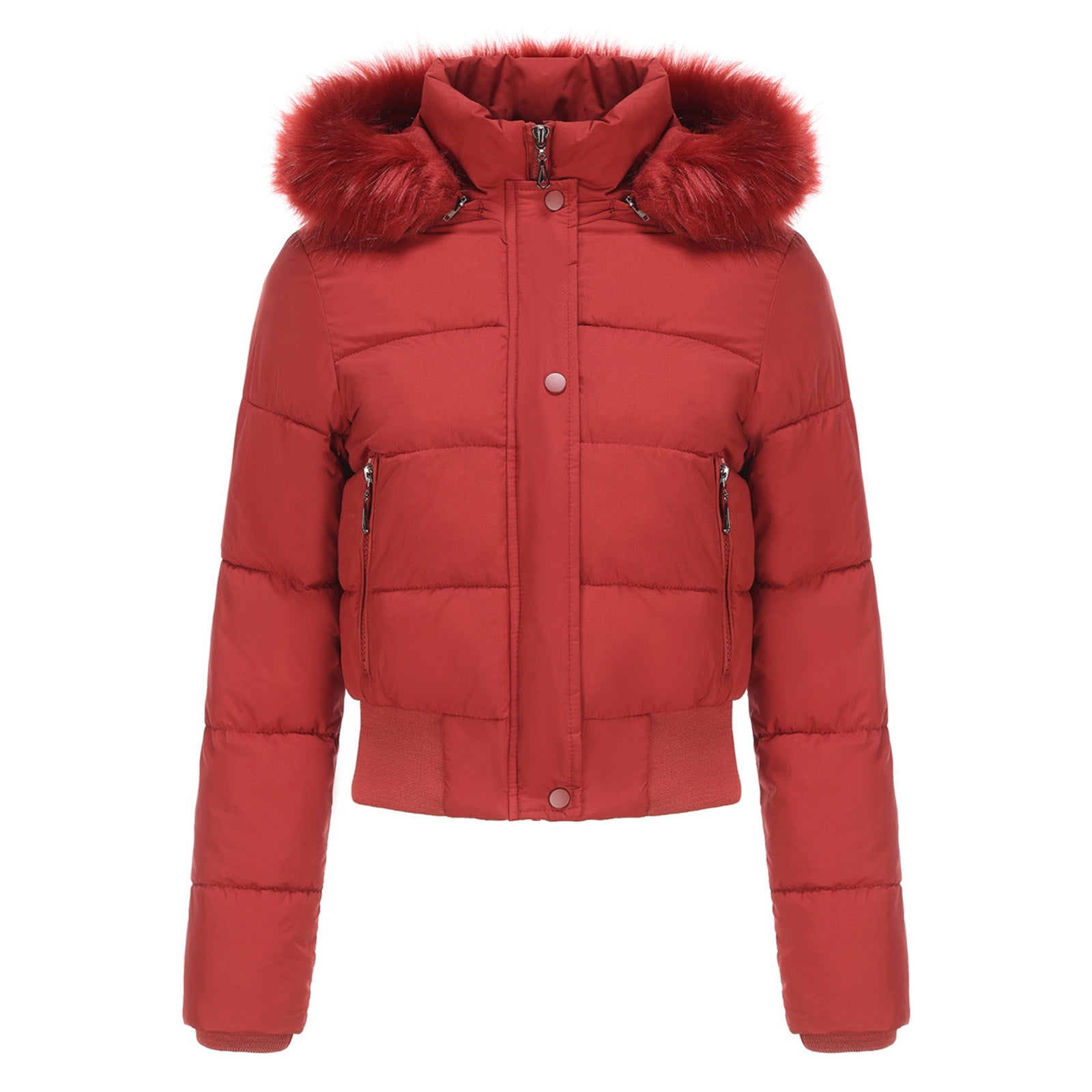 Aboser Women's Puffer Jacket with Detachable Fur Hood Cropped Padded ...