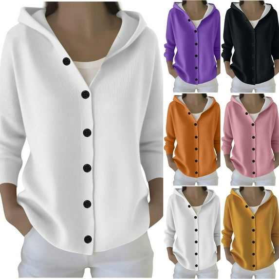 Aboser Women's Ribbed Knit Cardigan Sweaters with Hood Trendy Button Down Cardigans Jackets ...