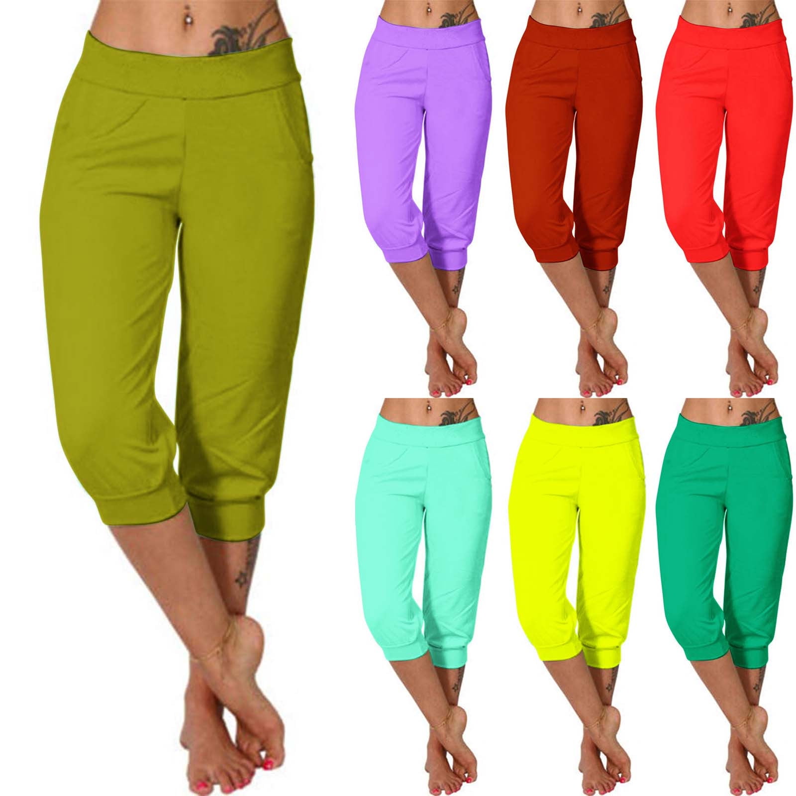 Aboser Women’s Summer Casual Capri Pants with Pockets High Stretch Yoga ...