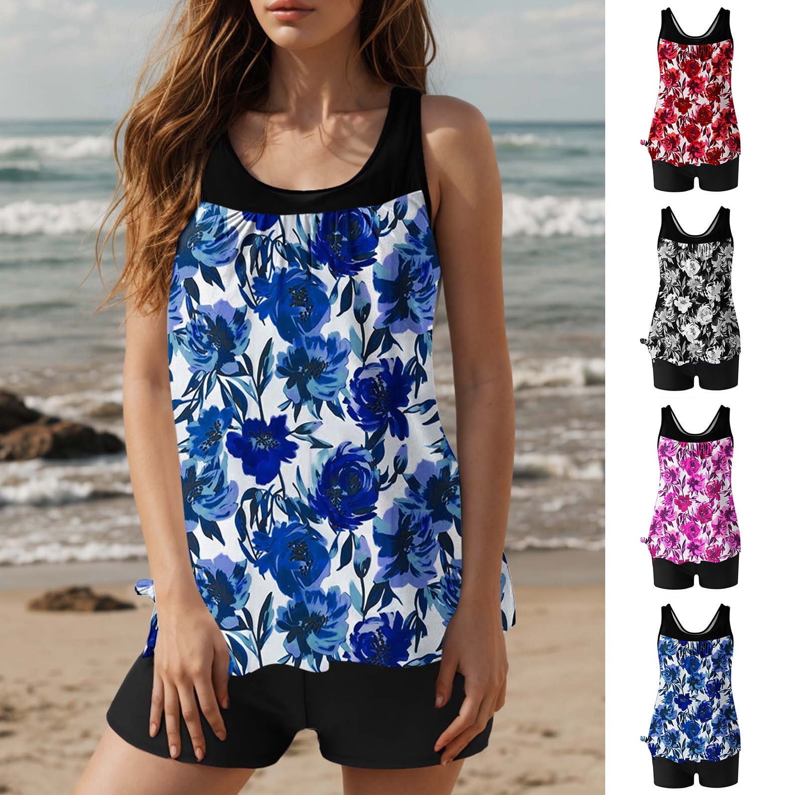 Aboser Women's Tankini Swimsuit Set Scoop Neck Tankini Top with ...