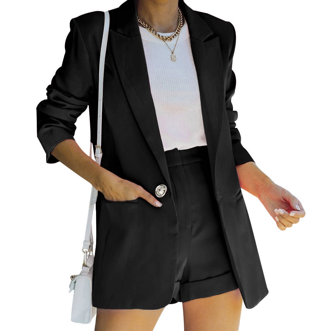 Aboser Women's Two Piece Outfits Business Causal Blazer Jacket and Roll ...