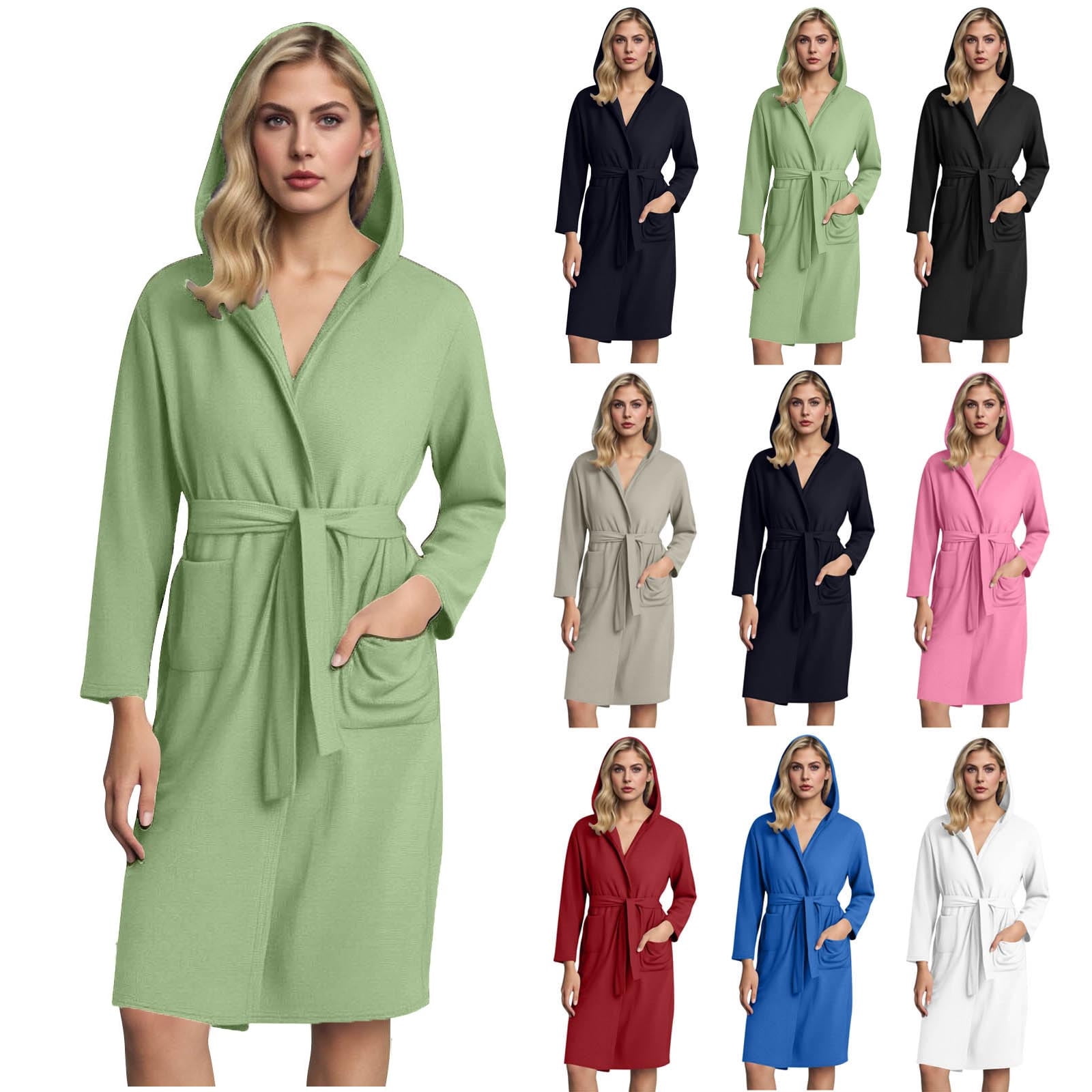 Aboser Women's Waffle Knit Hooded Robes with Pockets Cozy Long Sleeve ...