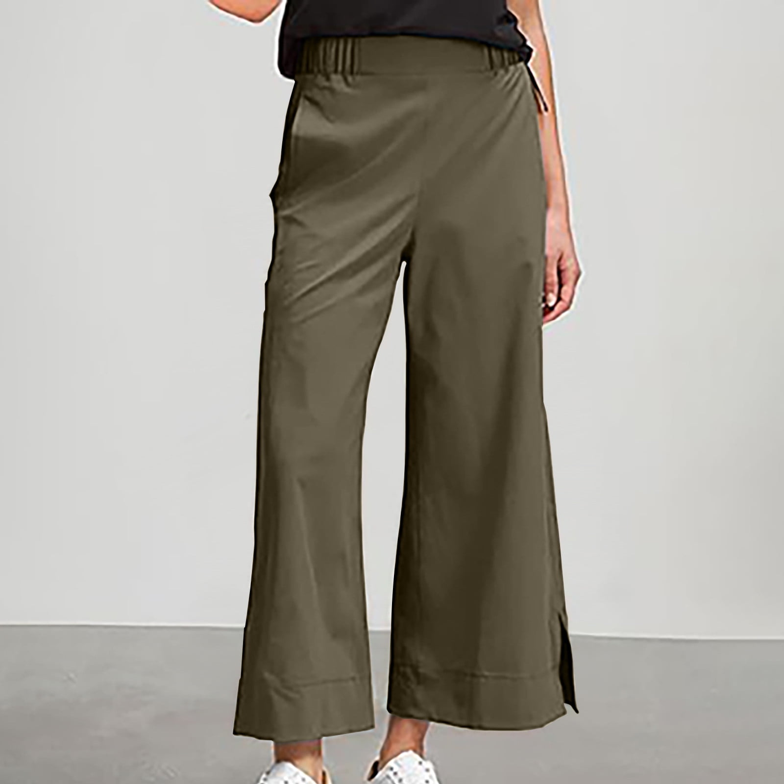Aboser Women's Wide Leg Pants Trendy Side Slit Long Pants Flowy Loose ...