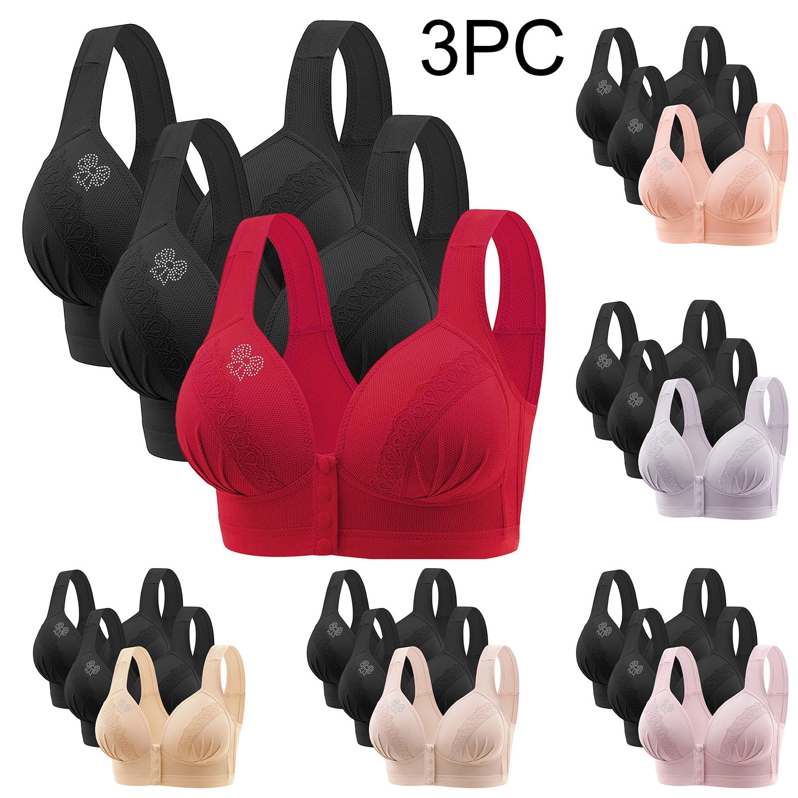 Aboser Womens 3 Pack Wirefree Bras Front Closure Seamless Bras Plus ...