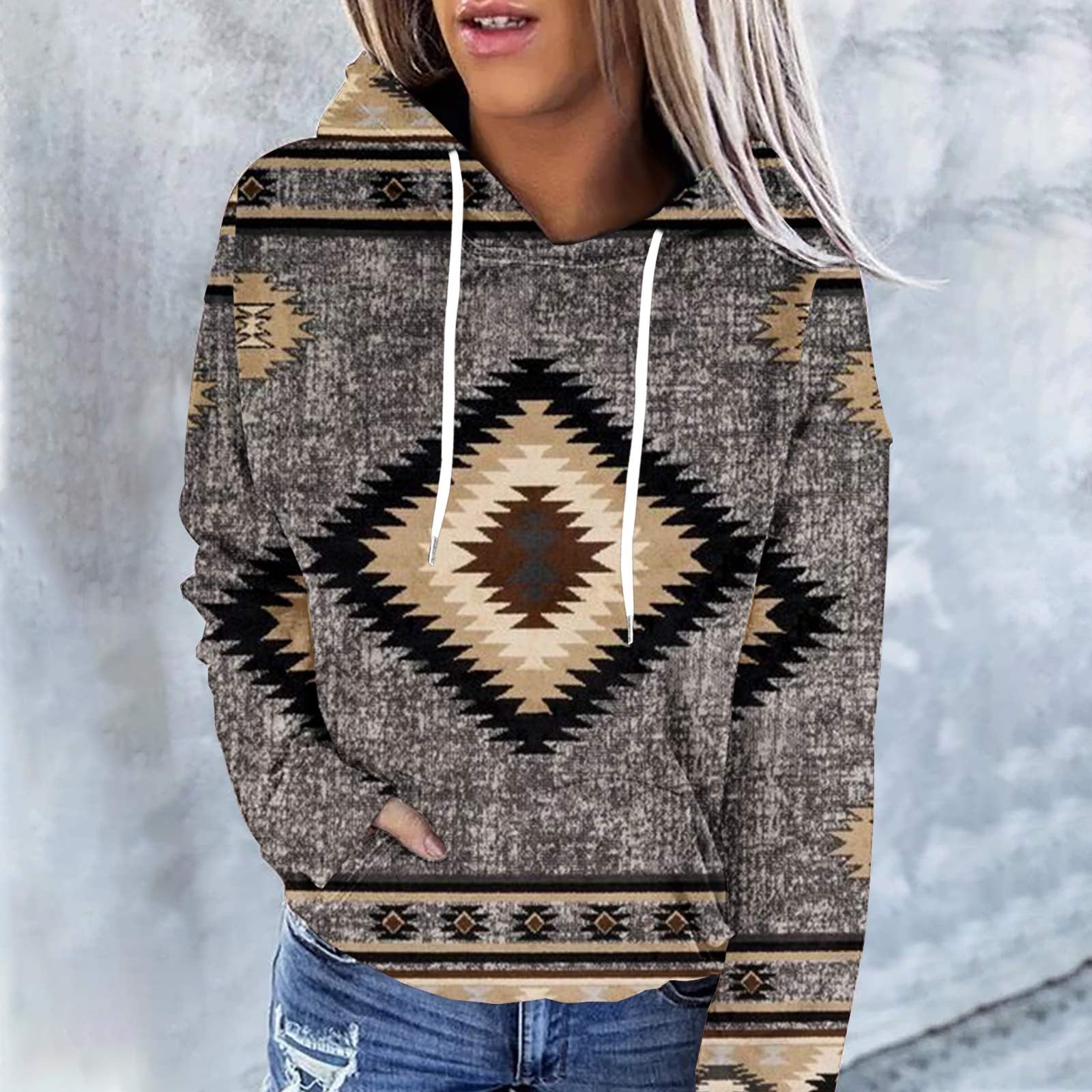 Aboser Womens Aztec Hoodies Western Ethnic Style Sweatshirt Vintage