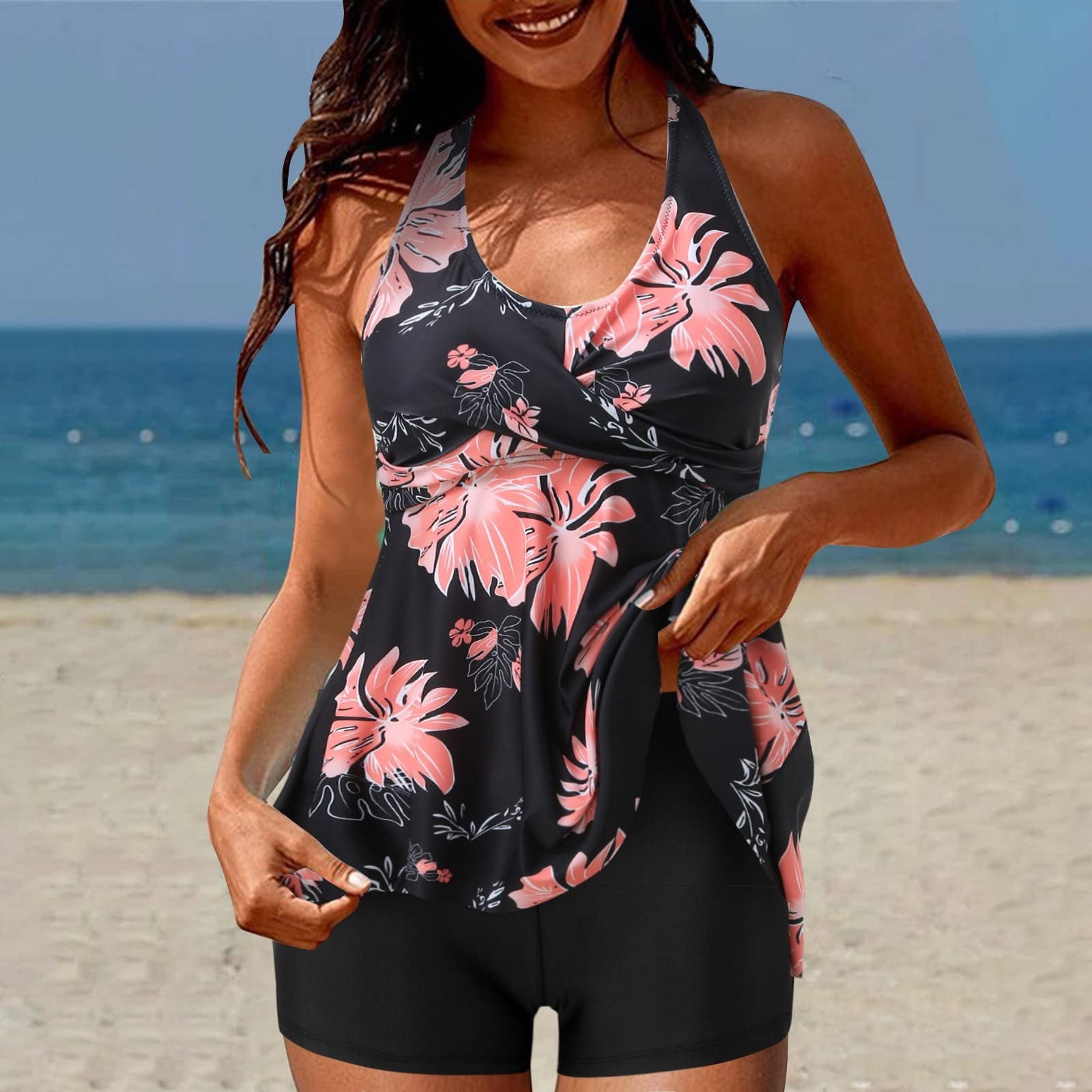 Aboser Womens Bathing Suits Halter Blouson Tankini Top With Sexy Shorts