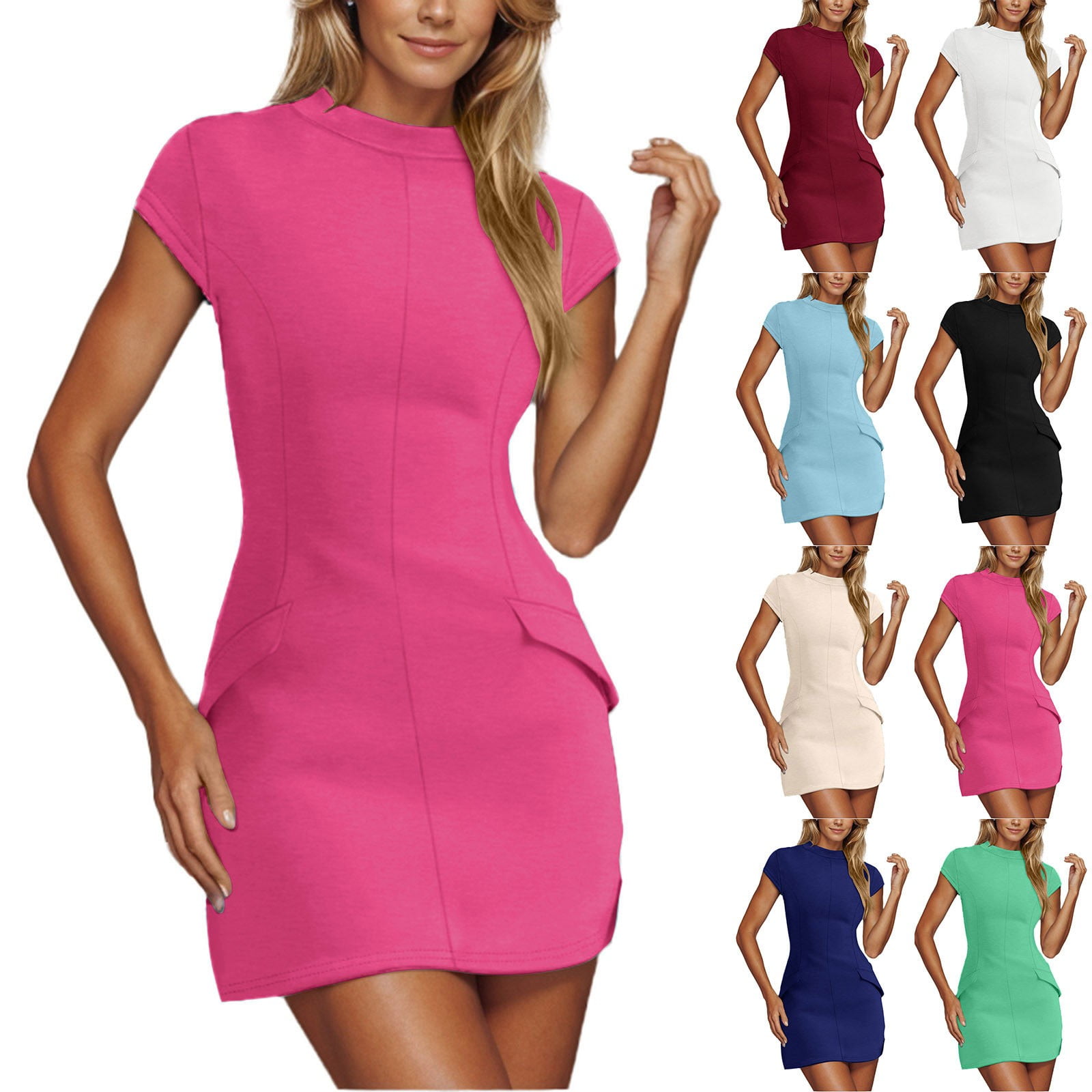 Aboser Womens Bodycon Party Dress Formal Mock Neck Dresses Trendy Cap ...