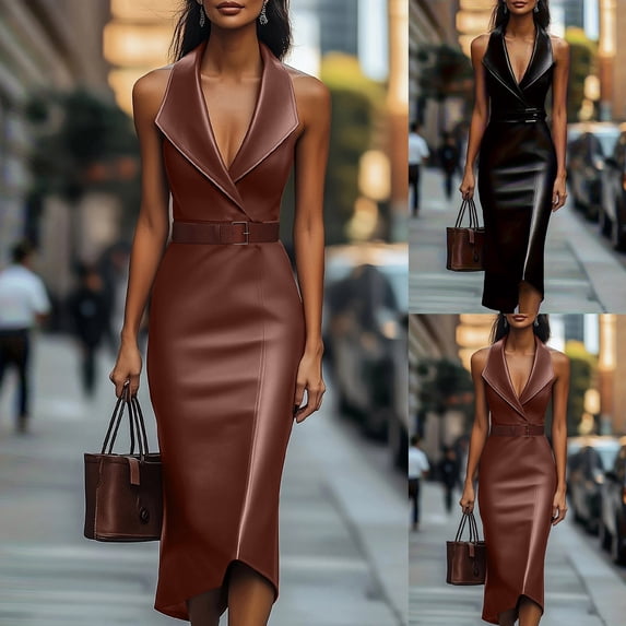 Aboser Womens Bodycon Pencil Party Dresses Faux PU Leather Club Dress ...