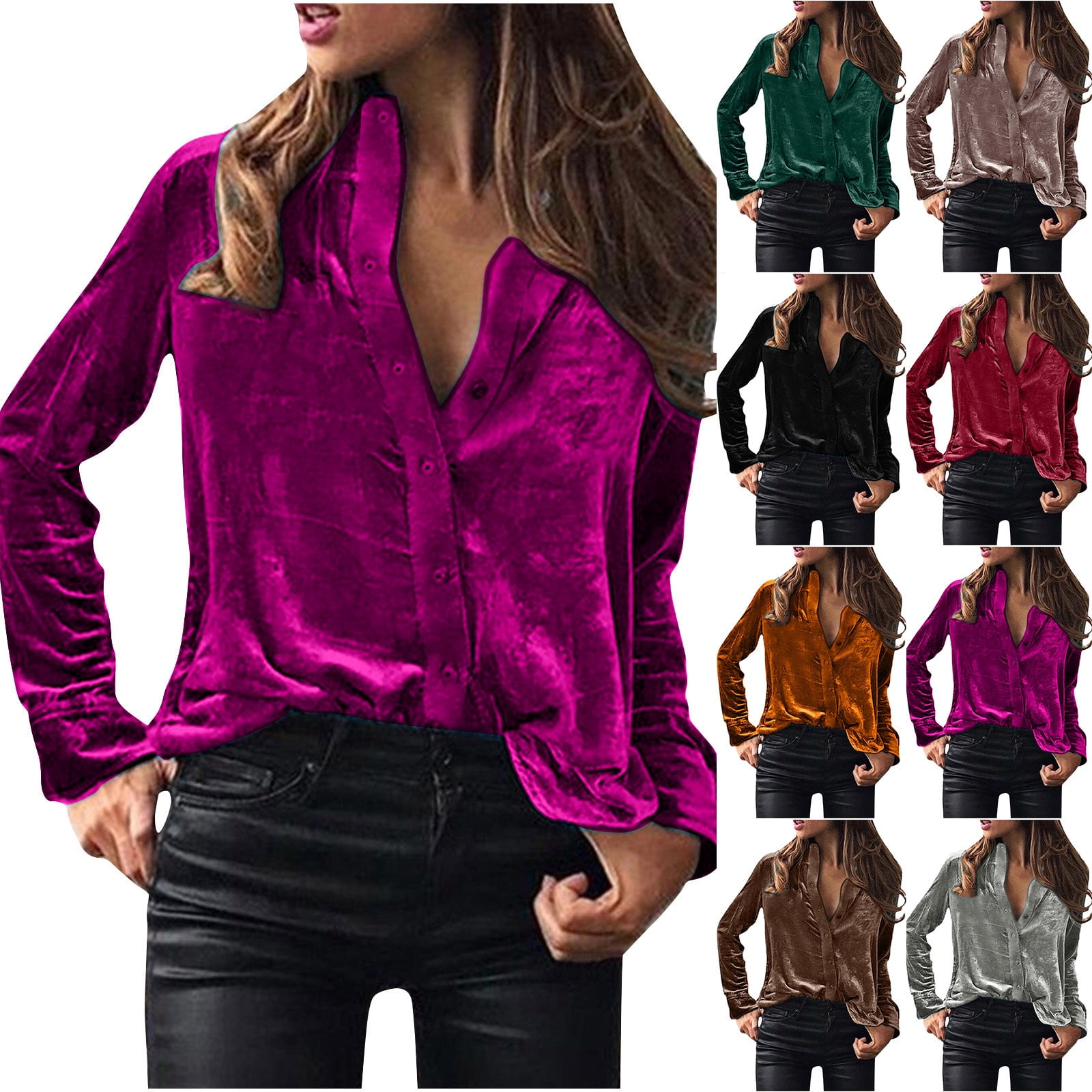 Aboser Womens Button Down Shirts Dressy Casual Velour Shirt Long Sleeve ...