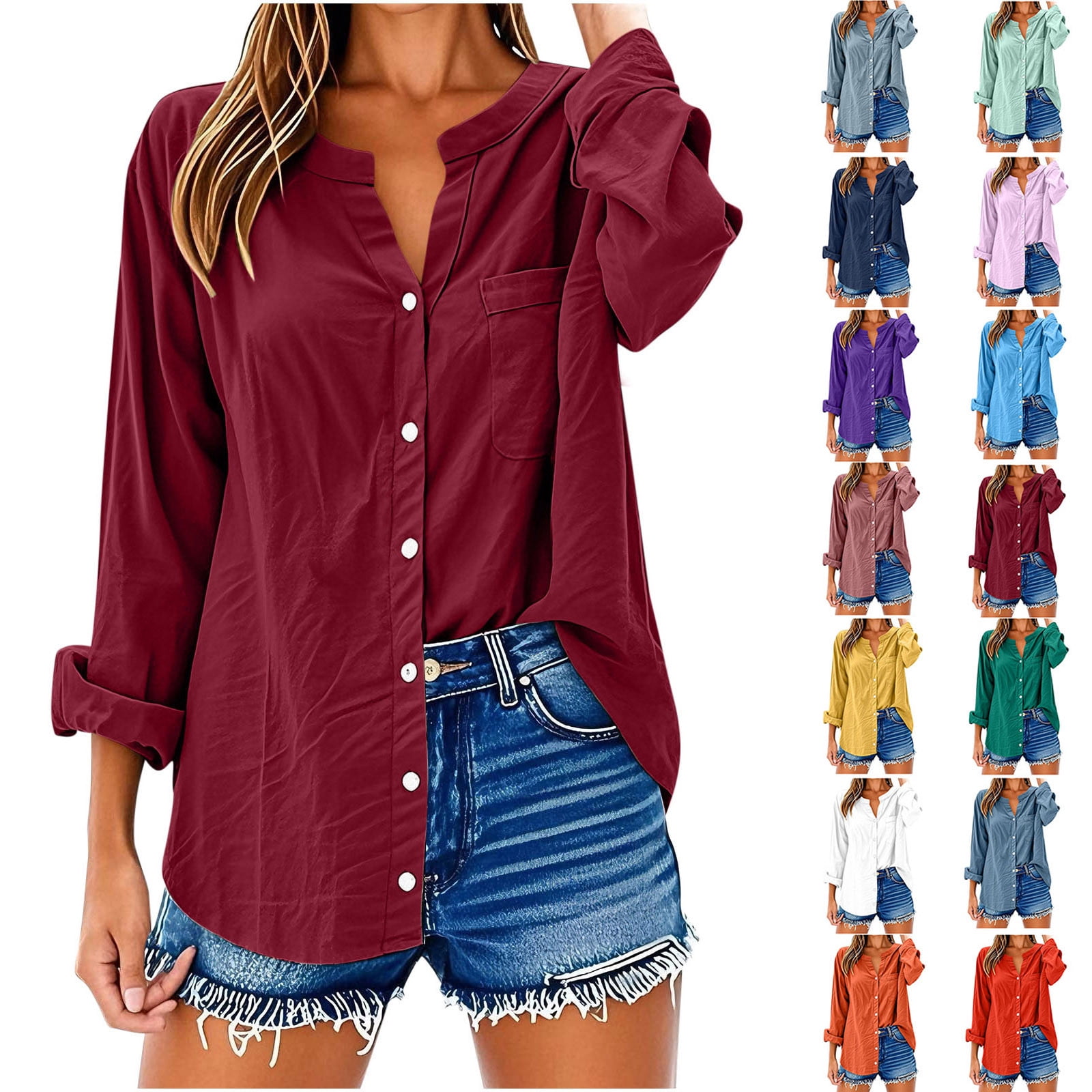 Aboser Womens Button Down Shirts Long Sleeve Cotton Linen Blouses ...