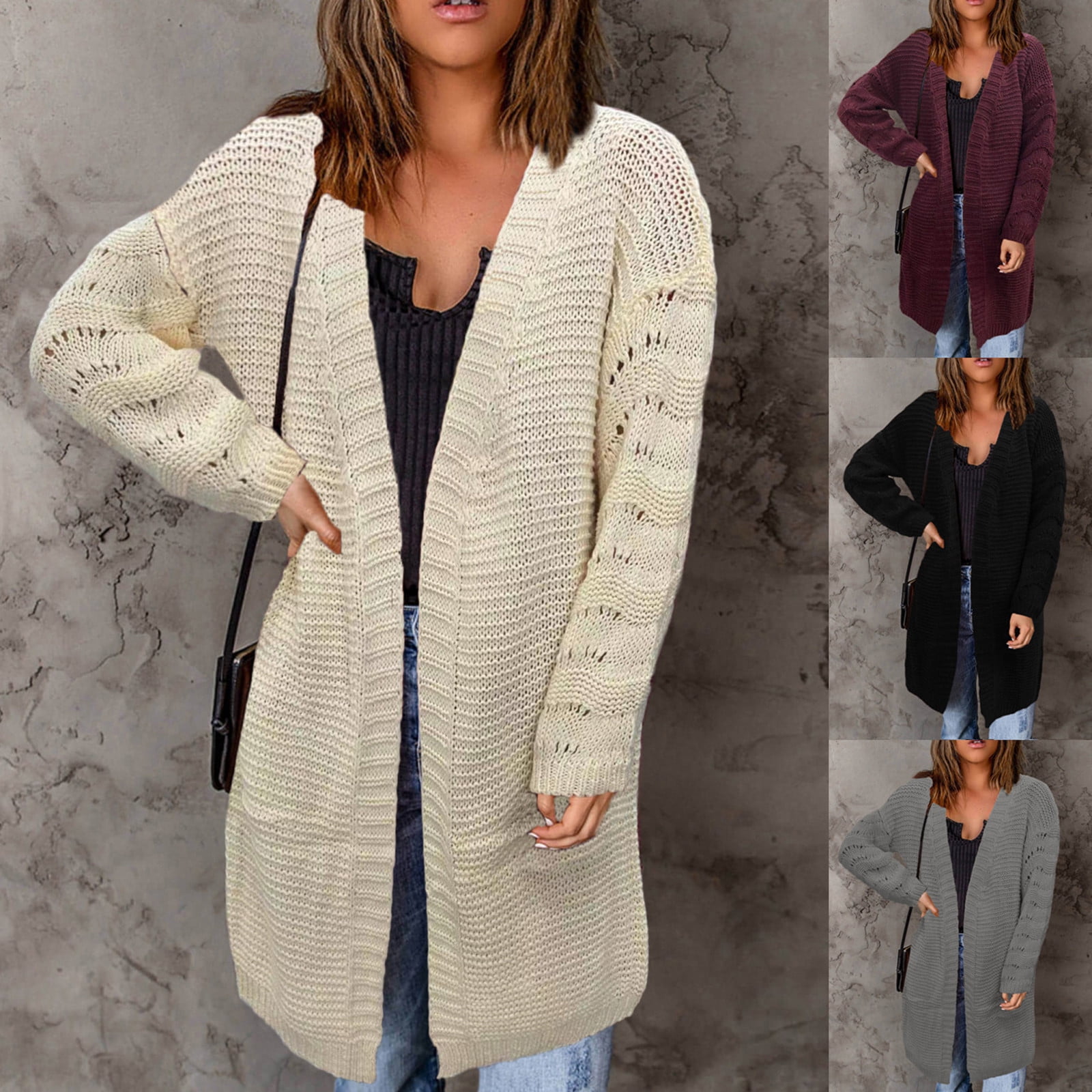 Aboser Womens Cable Knit Long Cardigan Sweaters Trendy Crochet Long ...
