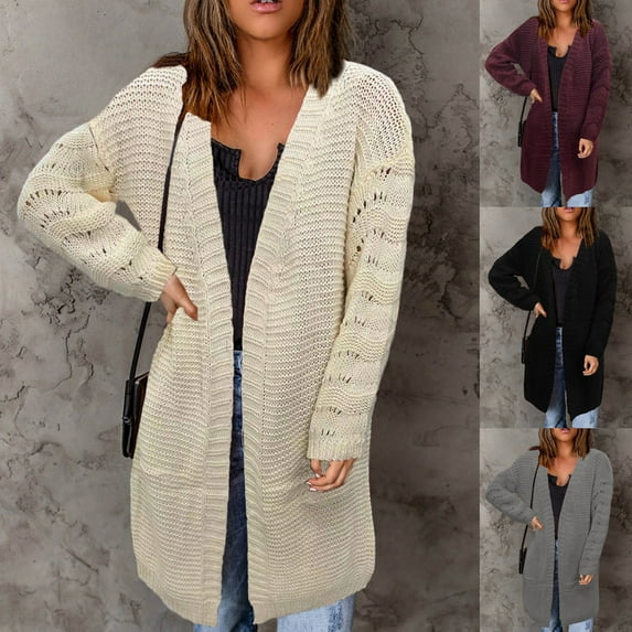 Aboser Womens Cable Knit Long Cardigan Sweaters Trendy Crochet Long ...