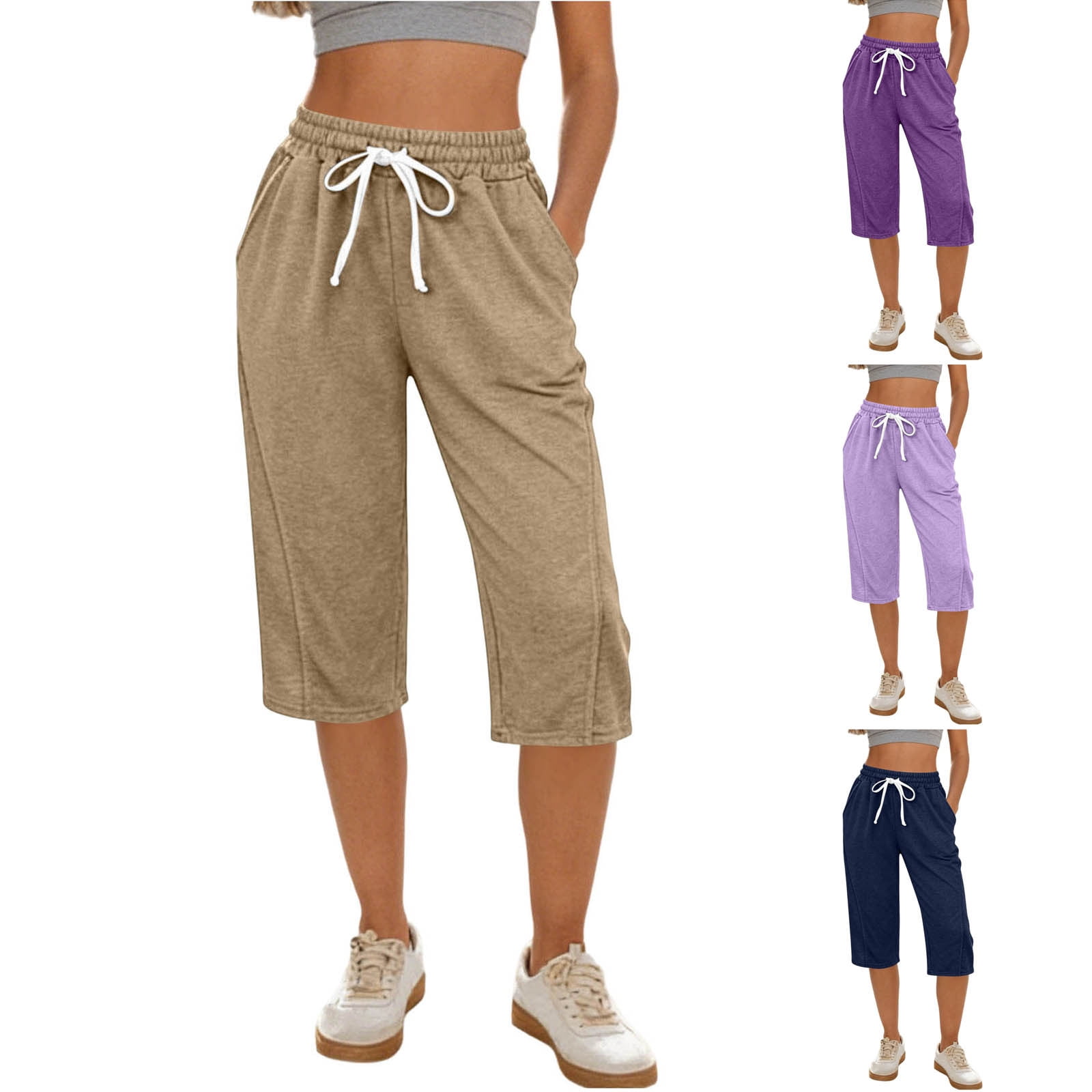 Aboser Womens Capri Sweat Pants Wide Leg Yoga Cropped Pants Open ...