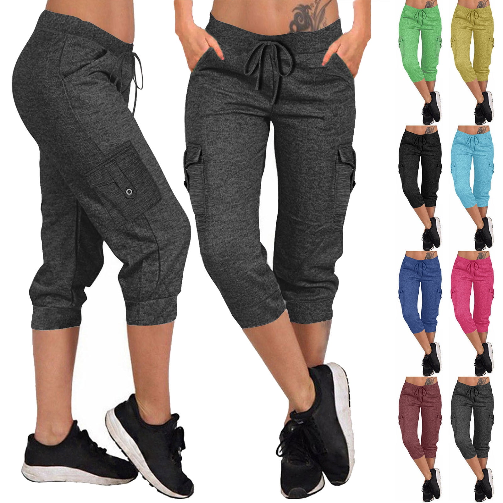Aboser Womens Cargo Sweatpants Drawstirng Waist Joggers Capri Pants Slimming Outdoor Hiking ...