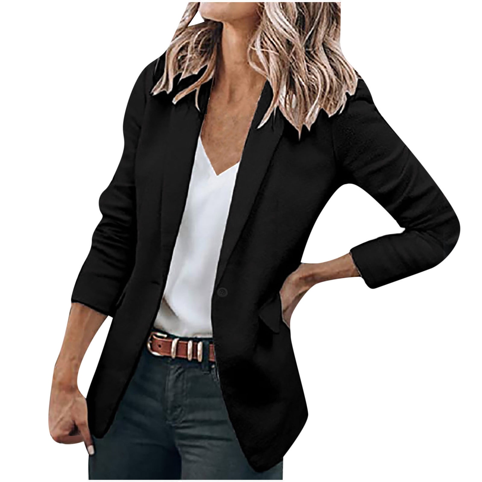 Aboser Womens Casual Blazers Open Front Long Sleeve Suit Jacket Work ...