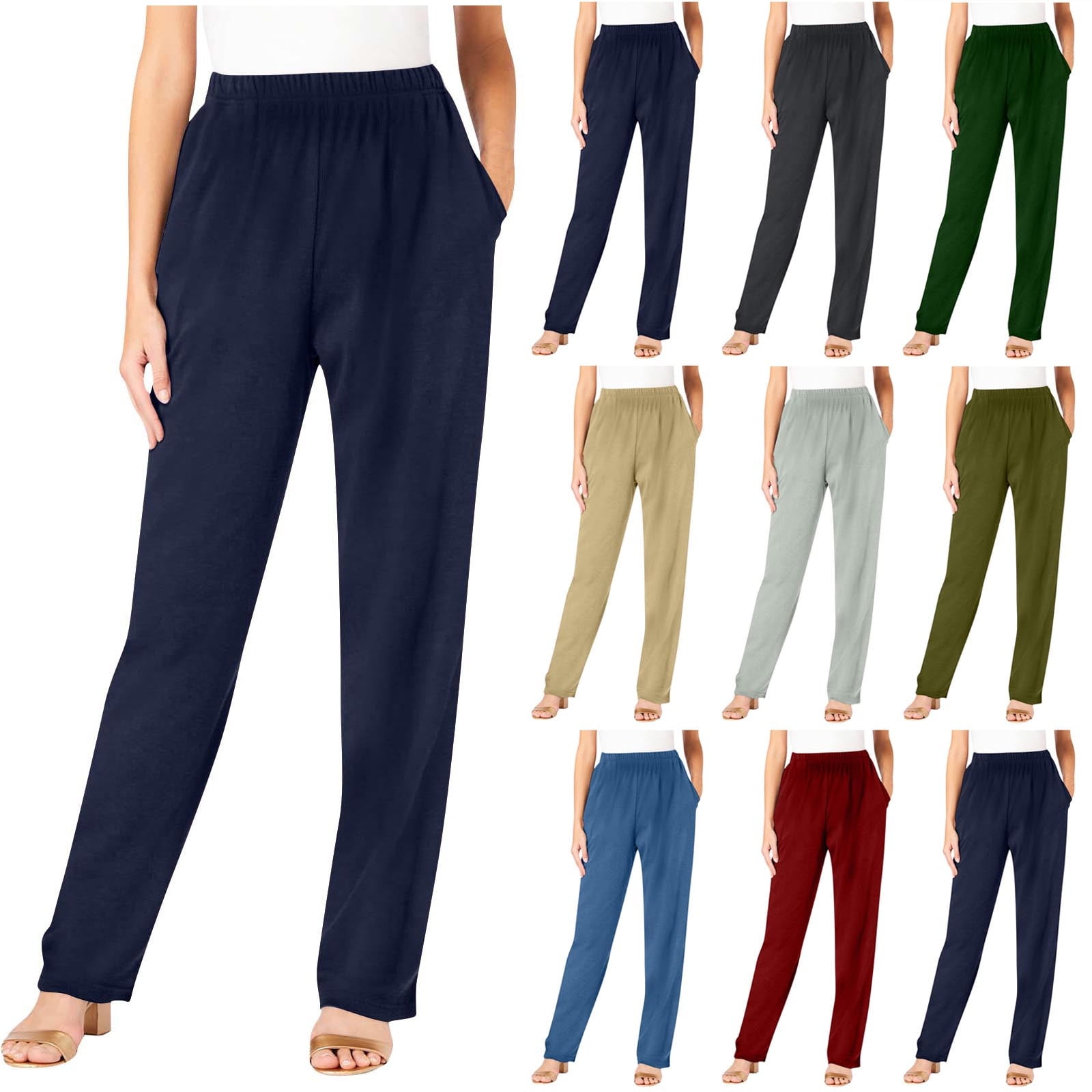 Aboser Womens Casual Pants Fall Straight Leg Pants Elastic High Waisted ...