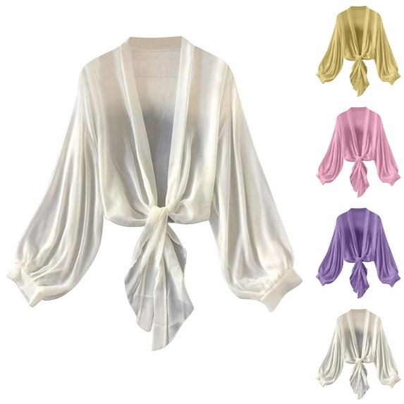 Aboser Womens Chiffon Bolero Cardigan Tie Knot Cropped Cardigans ...