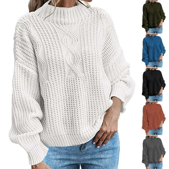 Aboser Womens Cotton Cable Knit Sweaters Trendy Mock Neck Jumper Tops ...