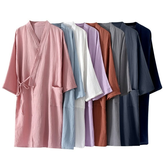 Aboser Womens Cotton Kimono Robes Knee Length Bathrobe Lightweight Soft Long Sleeve Loungewear ...