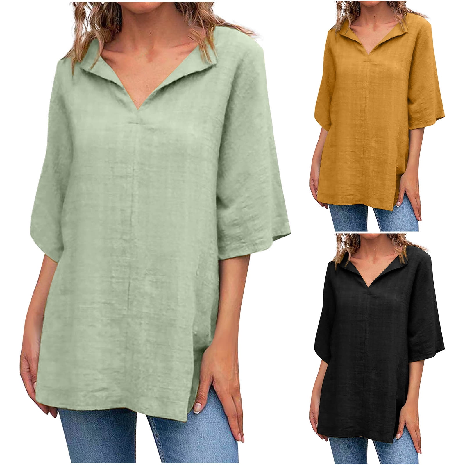 Aboser Womens Cotton Linen Shirts Loose Fitted Summer T Shirt Plus Size ...