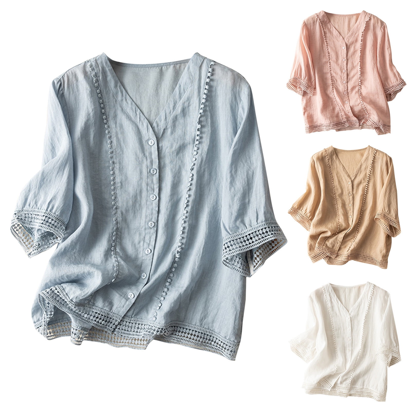 Aboser Womens Cotton Linen Shirts Vintage Embroidery Tunic Tops Boho ...