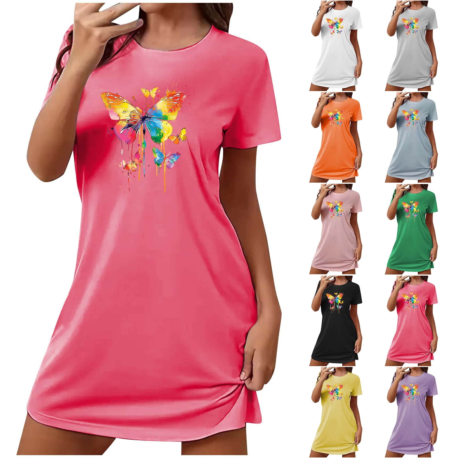 Aboser Womens Crew Neck Nightgowns Short Sleeve Sleep Nightshirt ...