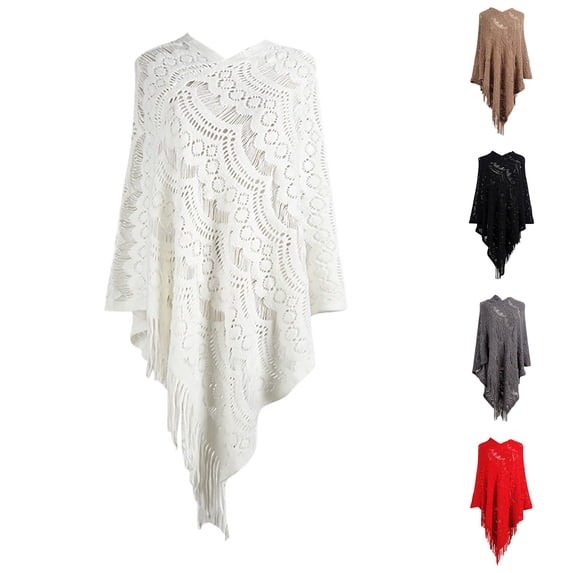 Aboser Womens Crochet Tassel Shawl Wraps Asymmetric Knitted Poncho ...