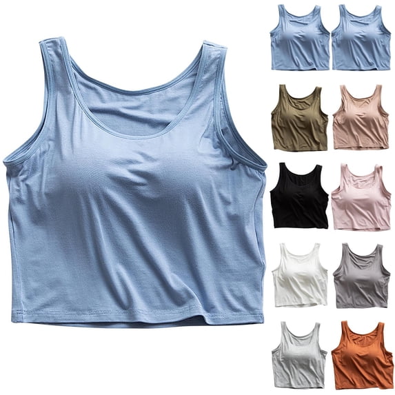 Aboser Womens Crop Tank Tops with Built in Bras Summer Yoga Running ...