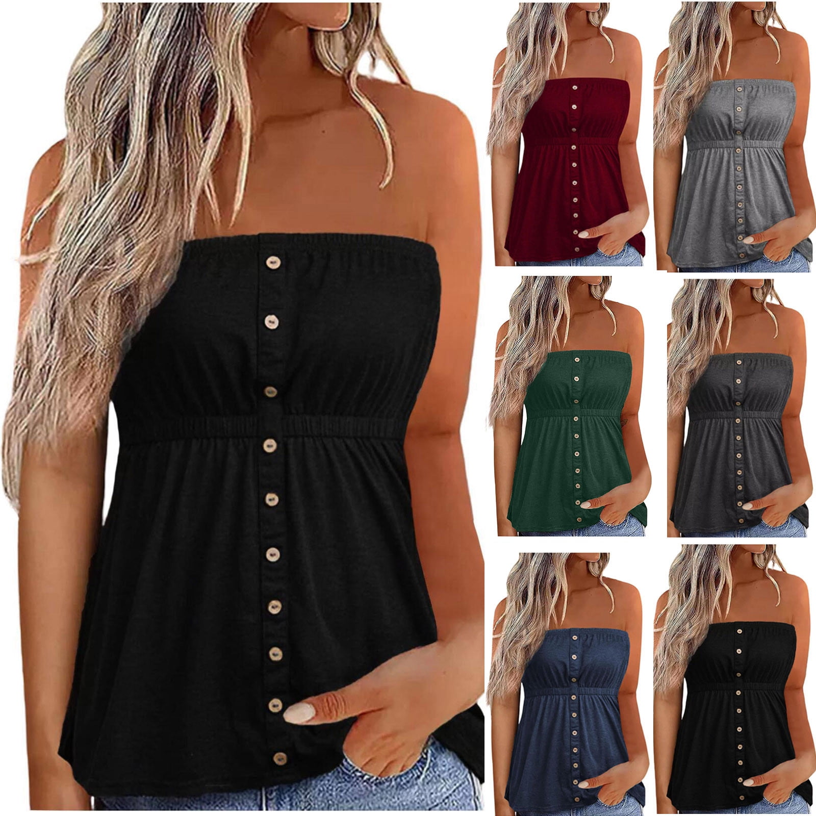 Aboser Womens Dressy Strapless Tube Tops Casual Summer Tunic Top Off ...