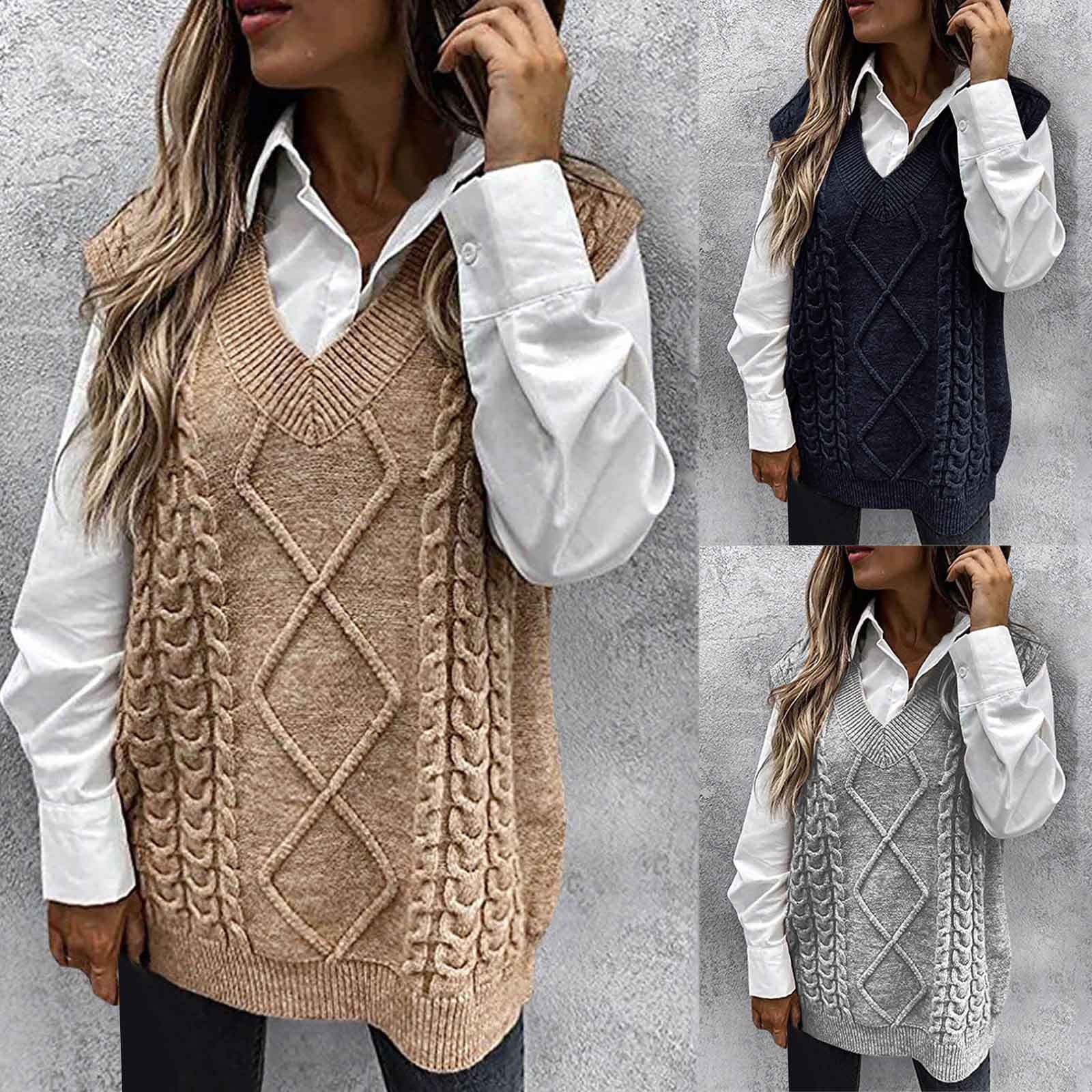 Aboser Womens Fisherman Sweater Vests Oversized Cable Knit Pullover ...