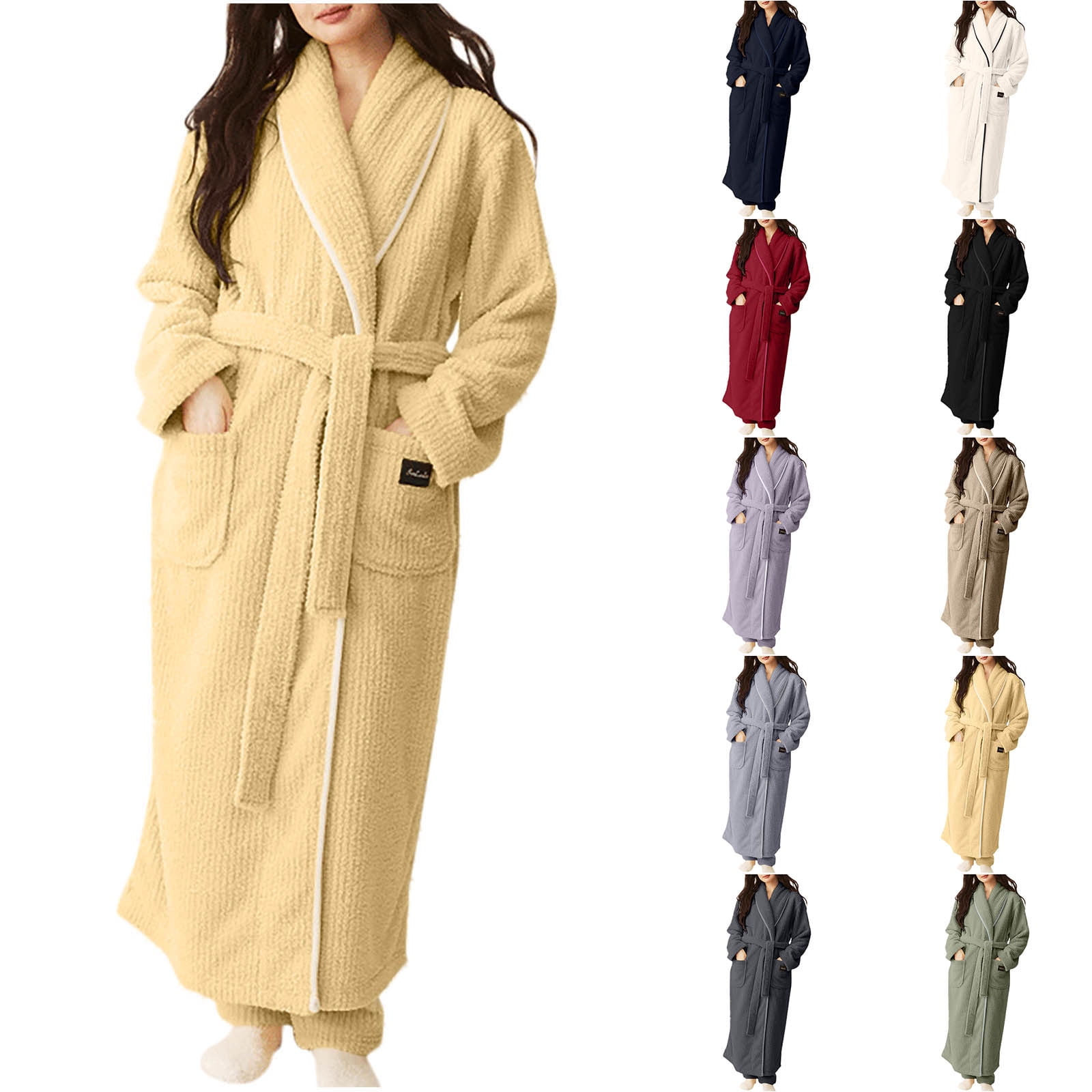 Aboser Womens Flannel Long Robes with Pockets Fluffy Fleece Sleepwear ...