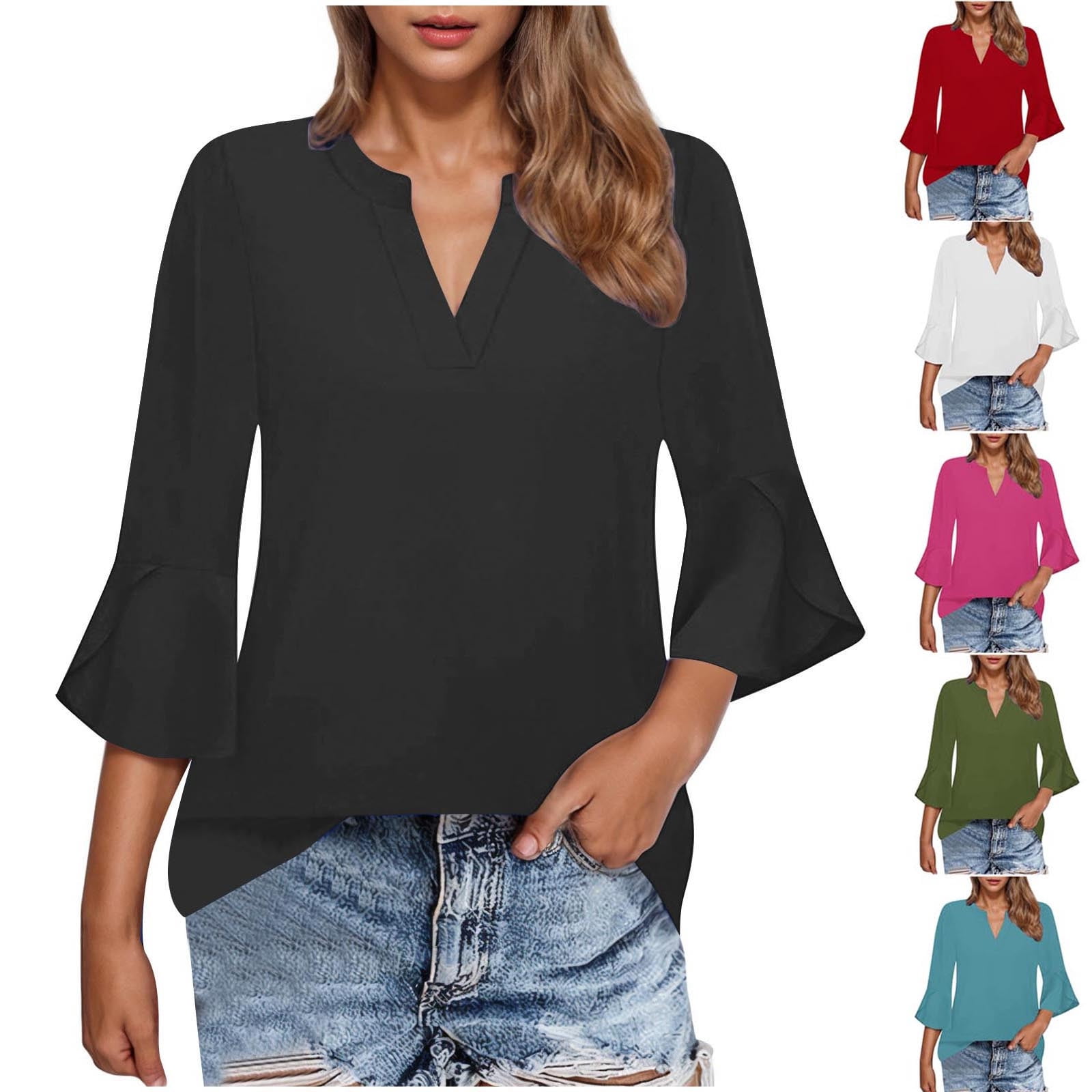 Aboser Womens Flared Blouses Dressy Casual 3/4 Length Bell Sleeve ...