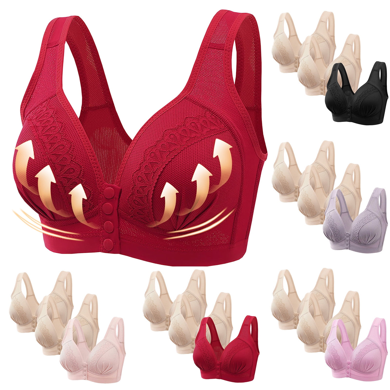 Aboser Womens Front Closure Wirefree Bras 3 Pack Wirefree Bras Push Up Full Figure Bralette Plus ...