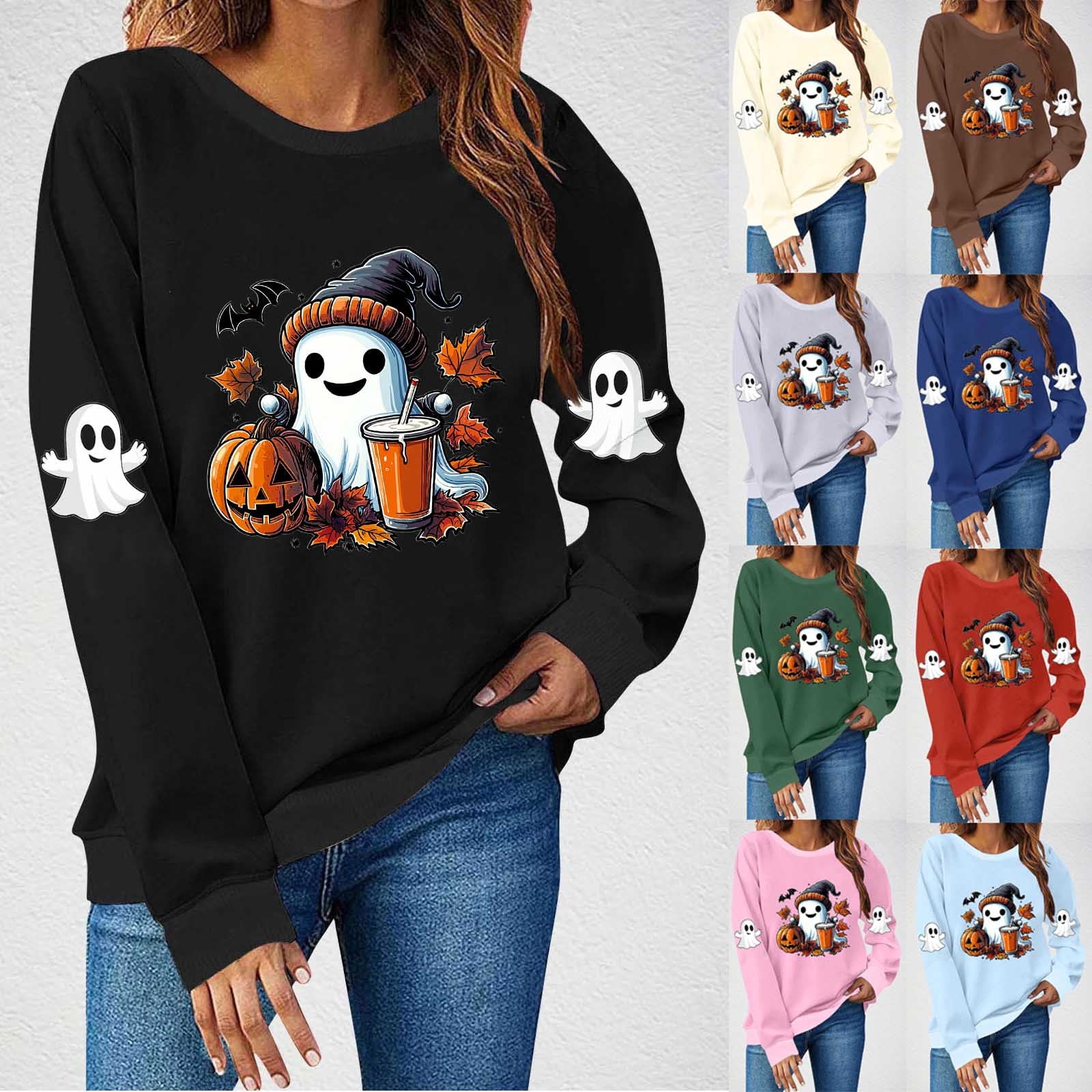 Aboser Womens Halloween Sweatshirt Funny Spooky Graphic Shirts Cozy ...