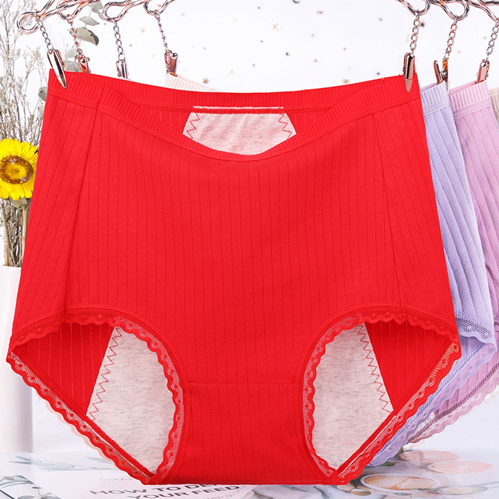 Aboser Womens High Waist Period Underwear Plus Size Cotton Panties ...