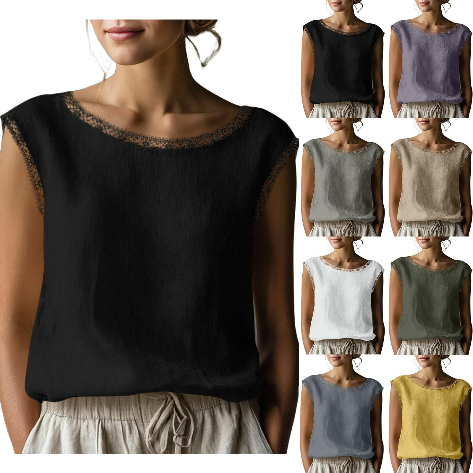 Aboser Womens Lace Tank Tops Elegant Crew Neck Shirts Dressy Casual ...