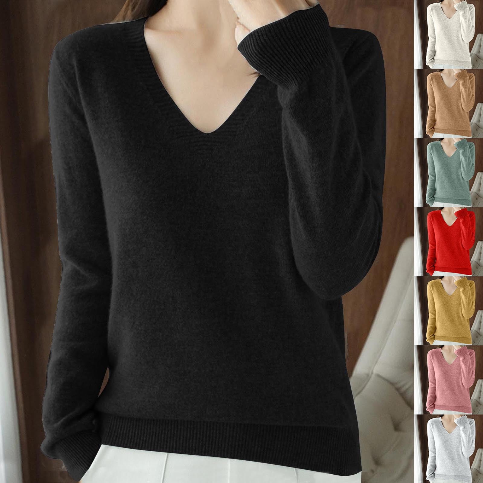 Aboser Womens Long Sleeve Sweaters Classic V Neck Sweater Comfy Soft ...
