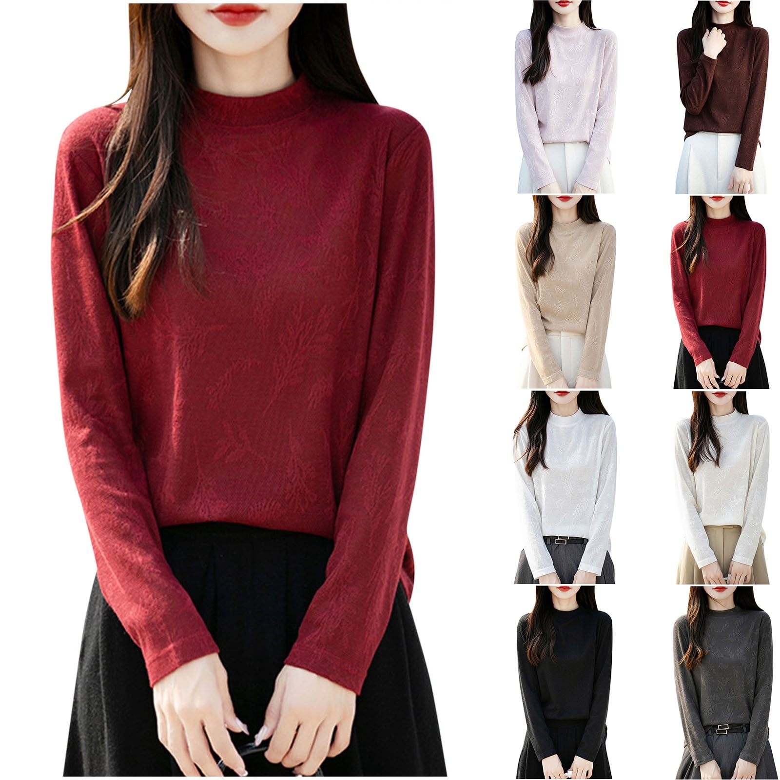 Aboser Womens Long Sleeve Sweaters Comfy Mock Neck Shirts Casual ...