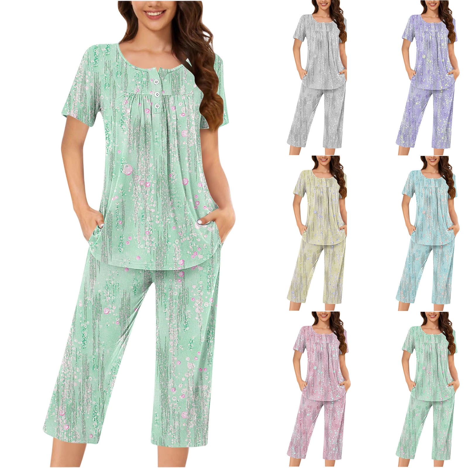 Aboser Womens Lounge Sets Boho Floral Print Sleepwear Two Piece Pajamas ...