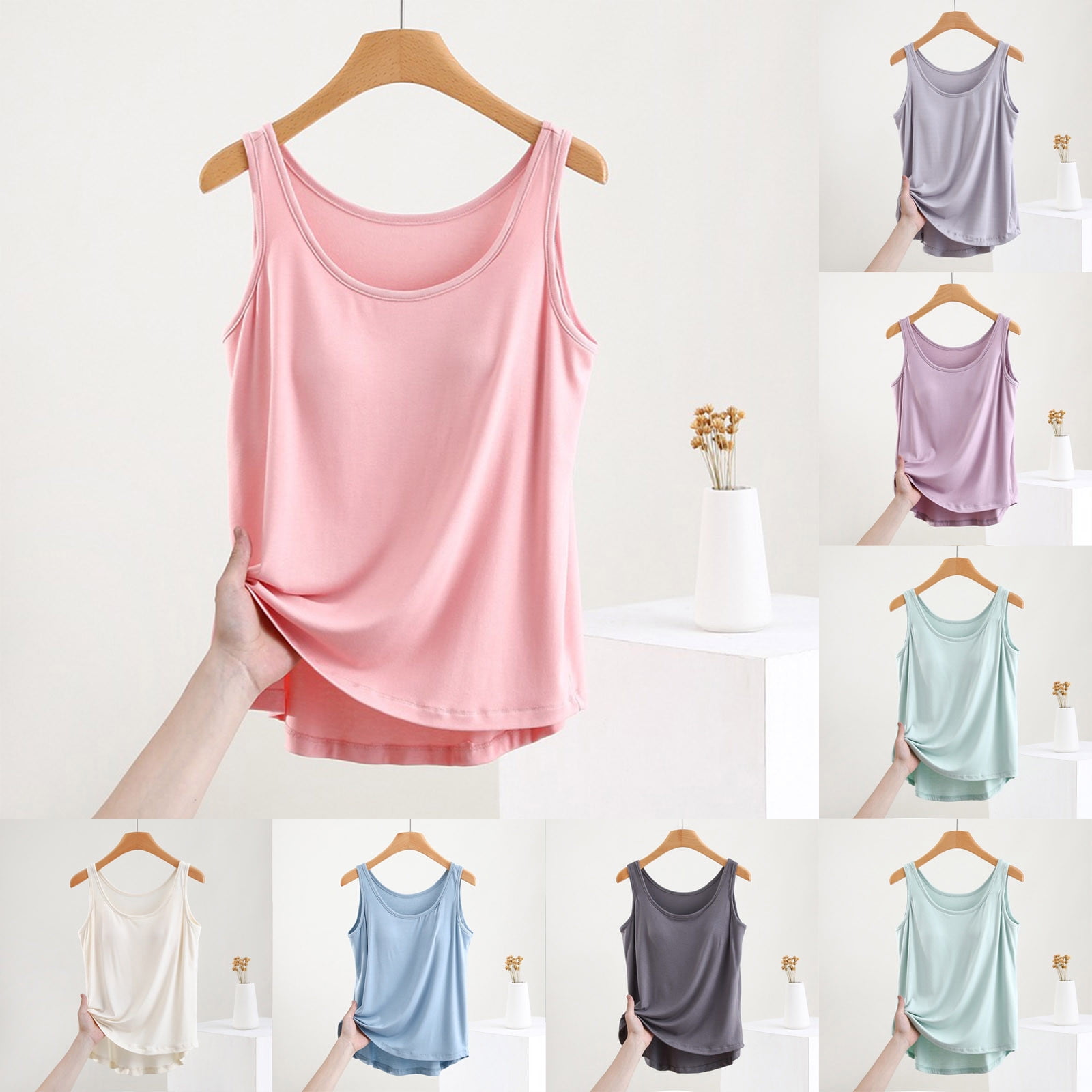 Aboser Womens Lounge Tank Tops Built in Bra Summer Trendy Sleeveless ...