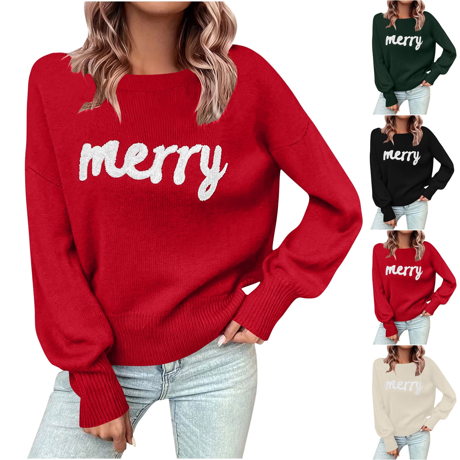 Aboser Womens Merry Christmas Sweaters Fashion Holiday Long Sleeve ...