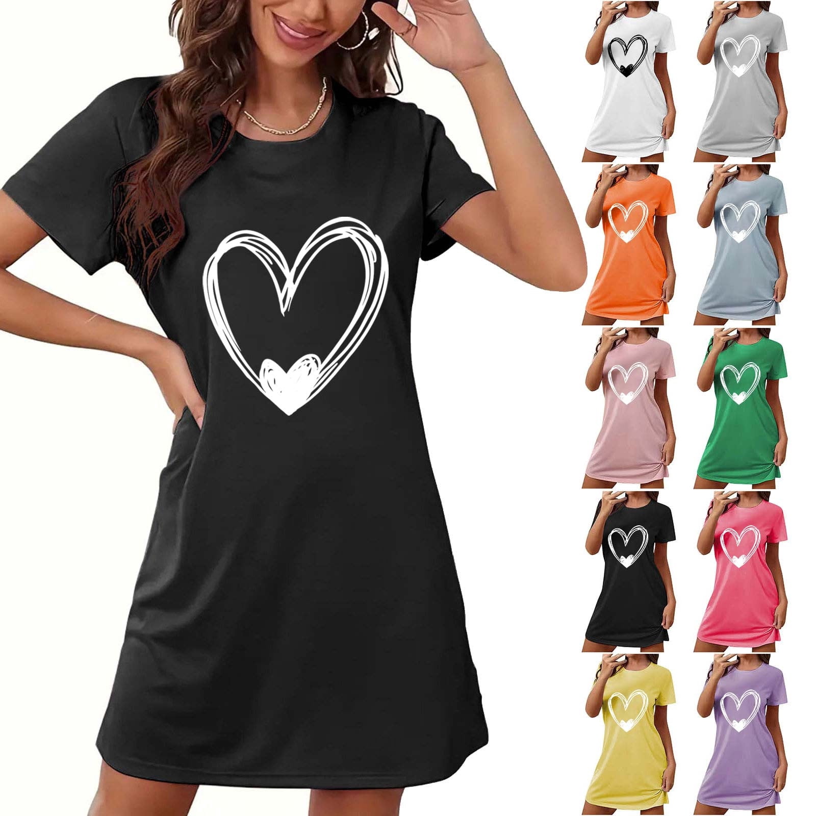Aboser Womens Pajama Nightgowns Trendy Heart Print Sleepwear Casual ...