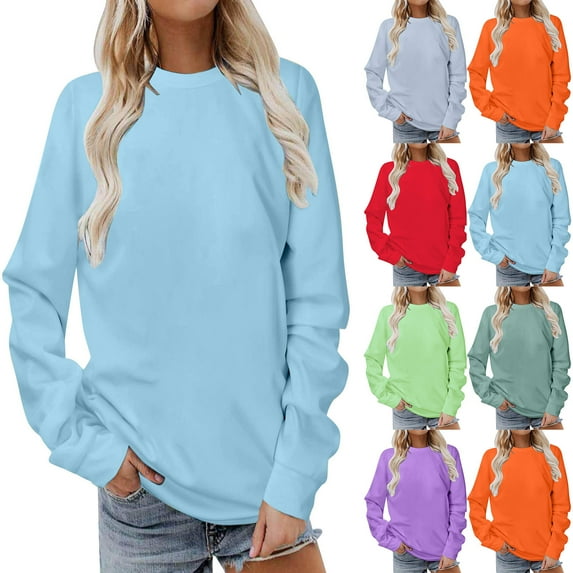 Aboser Womens Plain Crewneck Sweatshirts Fall Casual Workout Shirts ...