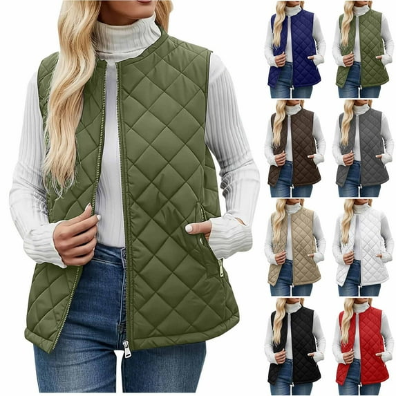 Aboser Womens Quilted Puffer Vests Trendy Zip Up Padded Jackets Thermal ...
