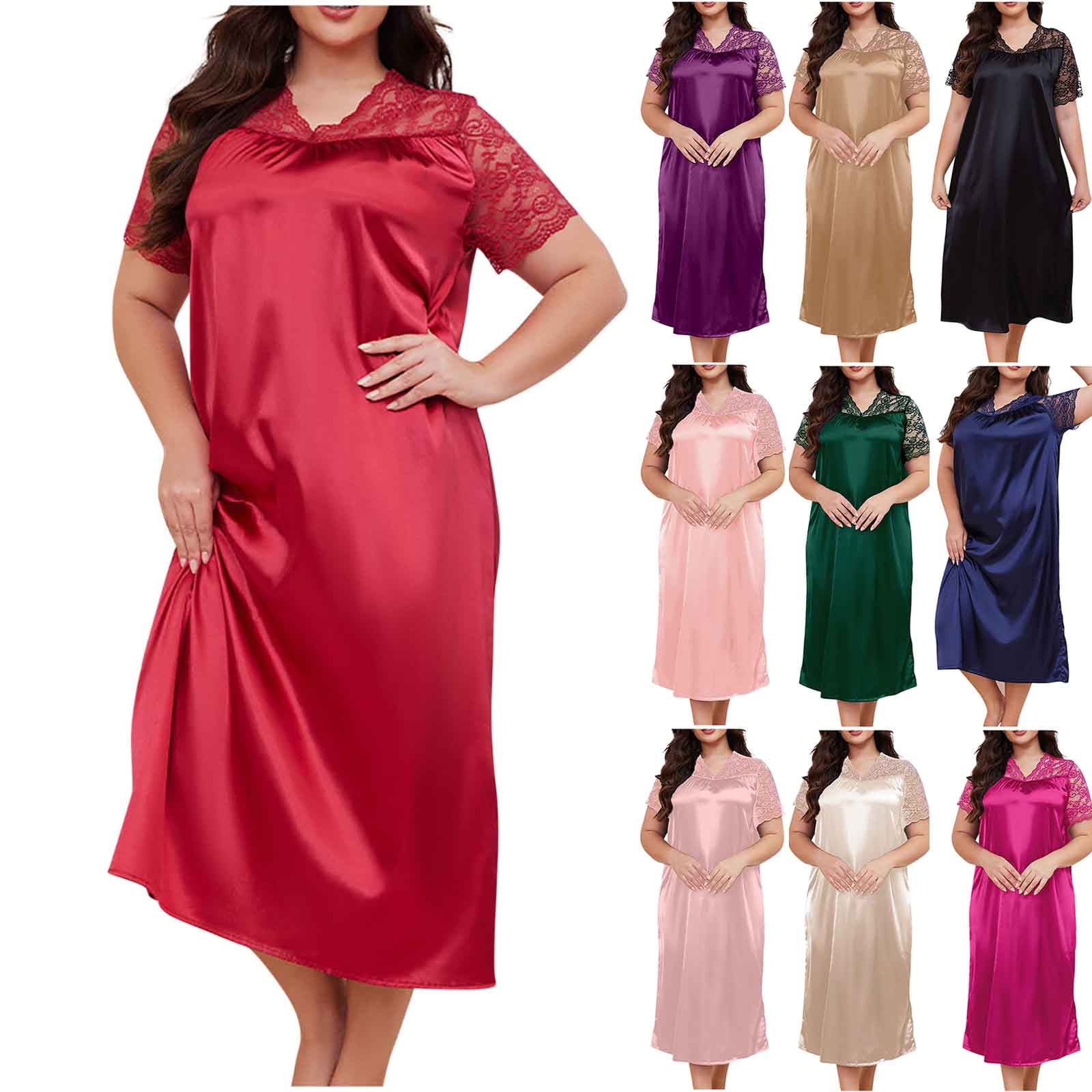 Aboser Womens Seamless Chemise Nightgown Plus Size V-Neck Sleep Dress ...