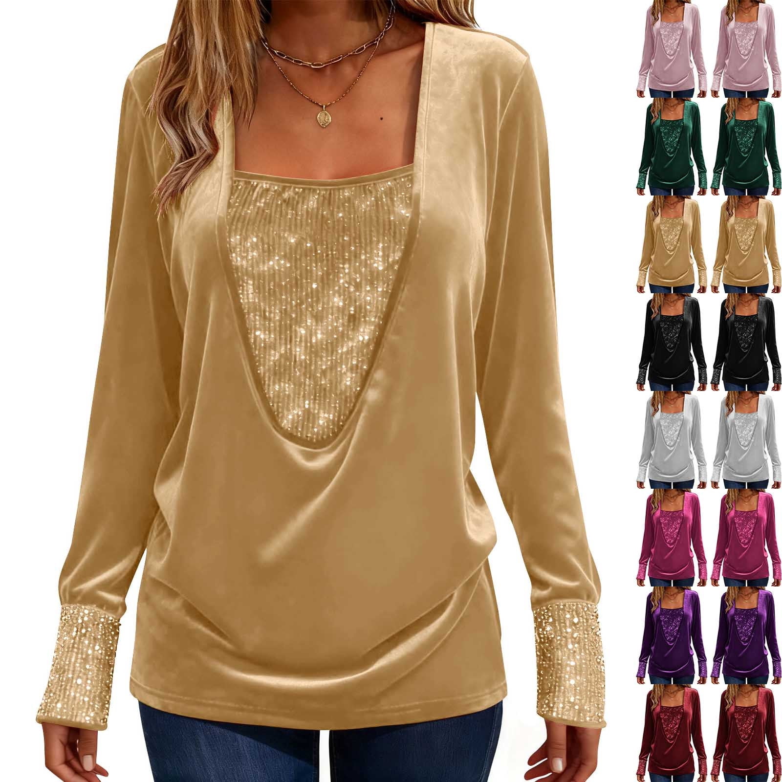 Aboser Womens Sequin Velvet Tops Sparkly Glitter Party Shirts Trendy ...