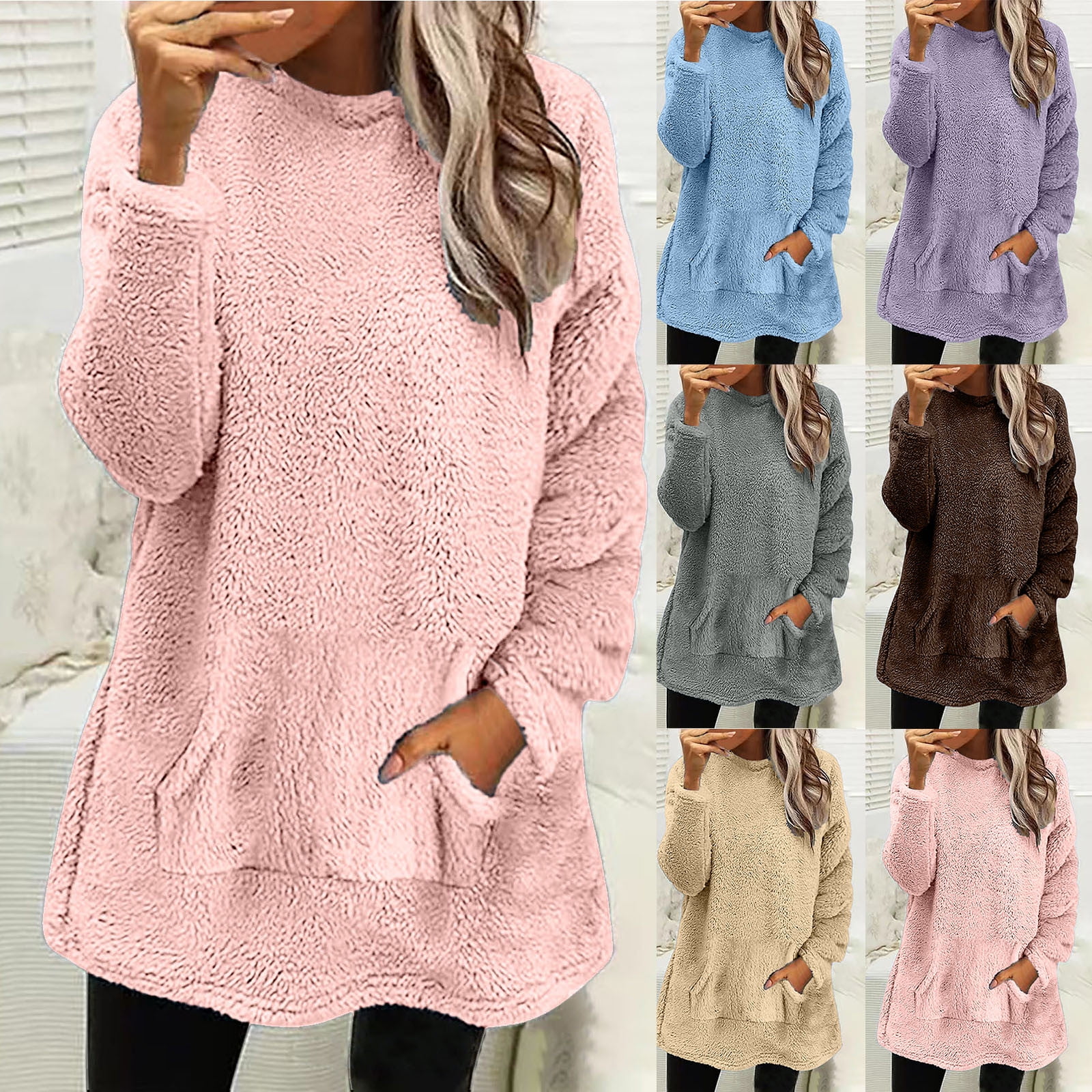 Aboser Womens Sherpa Pullover Fuzzy Fleece Sweatshirt Fall 2026 Trendy ...